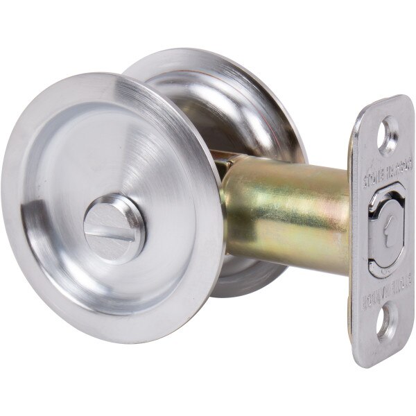 Round Pocket Door Lock Privacy with 2-3/8" Latch - Satin Chrome