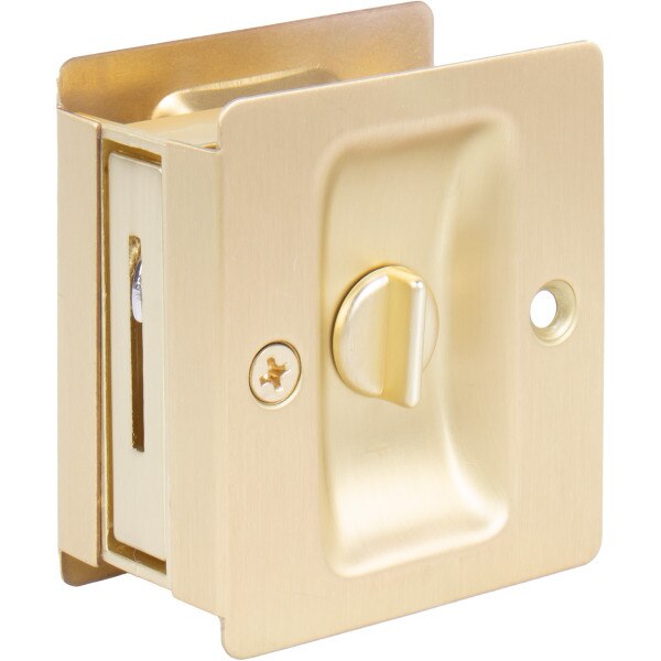 Premium Square Pocket Door Lock Privacy - Satin Brass