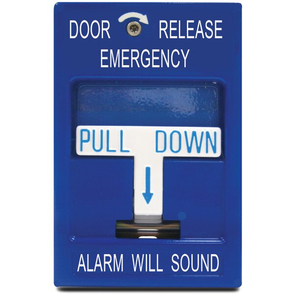 492 Pull Down Emergency Door Release - Blue