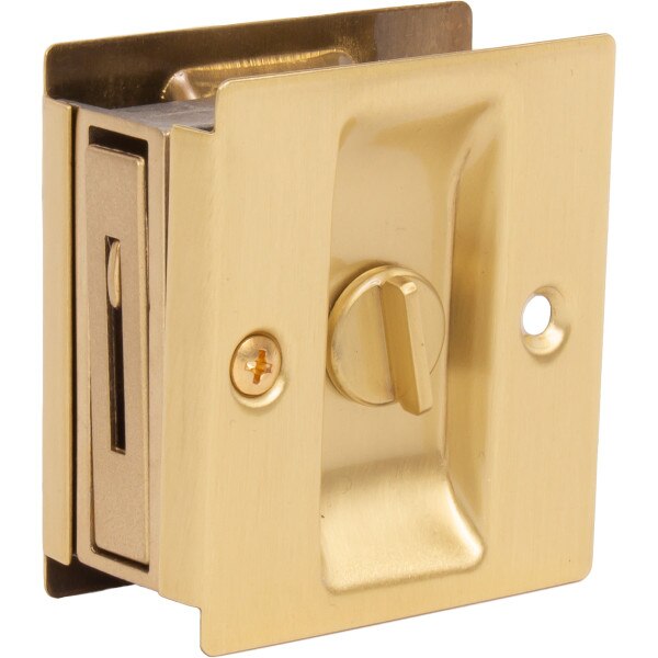 1065 606 Square Pocket Door Lock Privacy - Satin Brass